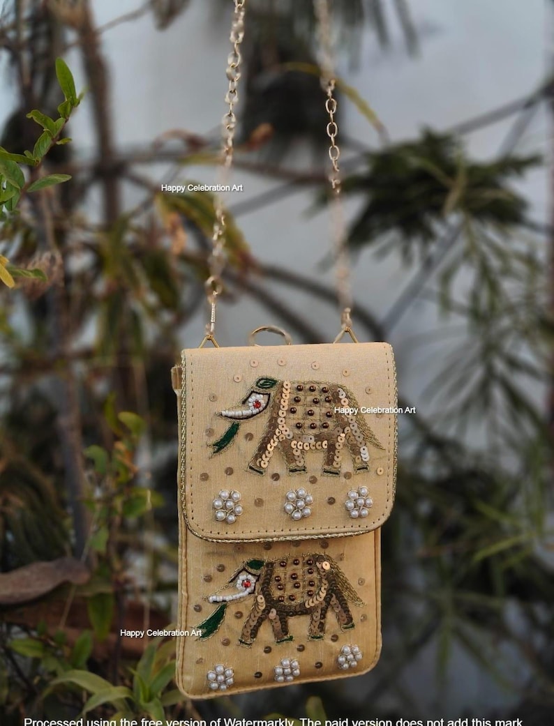 Cross Body Phone Bag With Gota Zari Hand Embroidery Elephant Mobile ...