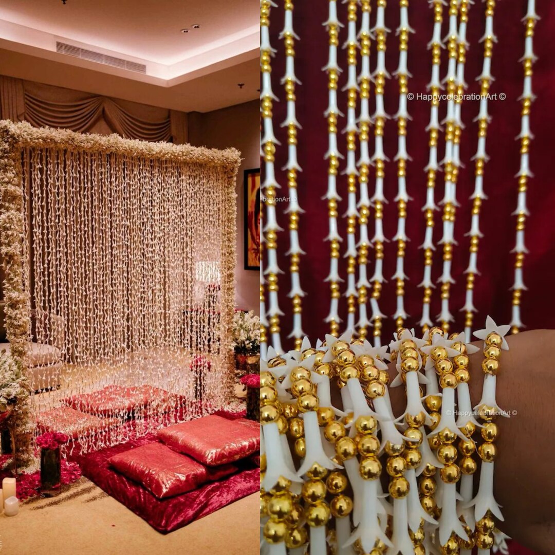7 Feet Long Tuberose Flower and Golden Beads Nikah Ceremony Decor ...