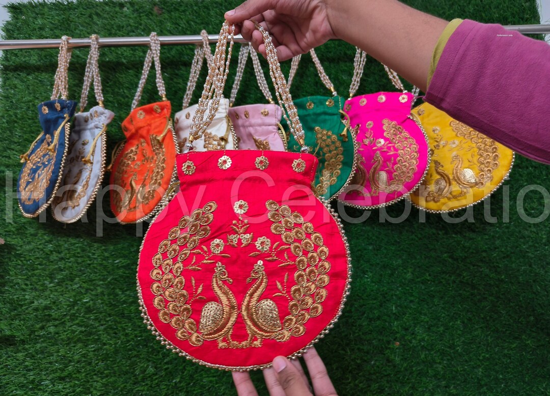 Elegant Silk Clutch With Peacock Design and Zari Embroidery Potli Bag ...