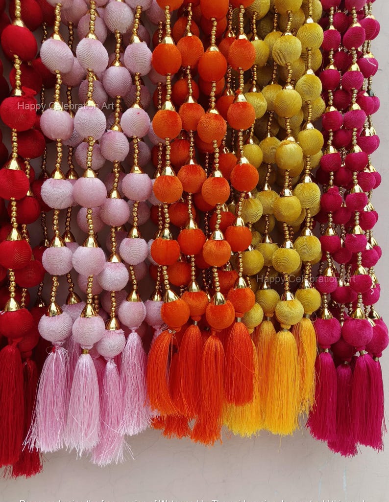 3 Feet Velvet Ball Tassel Garlands Bright Multi Color Tassel Garlands ...