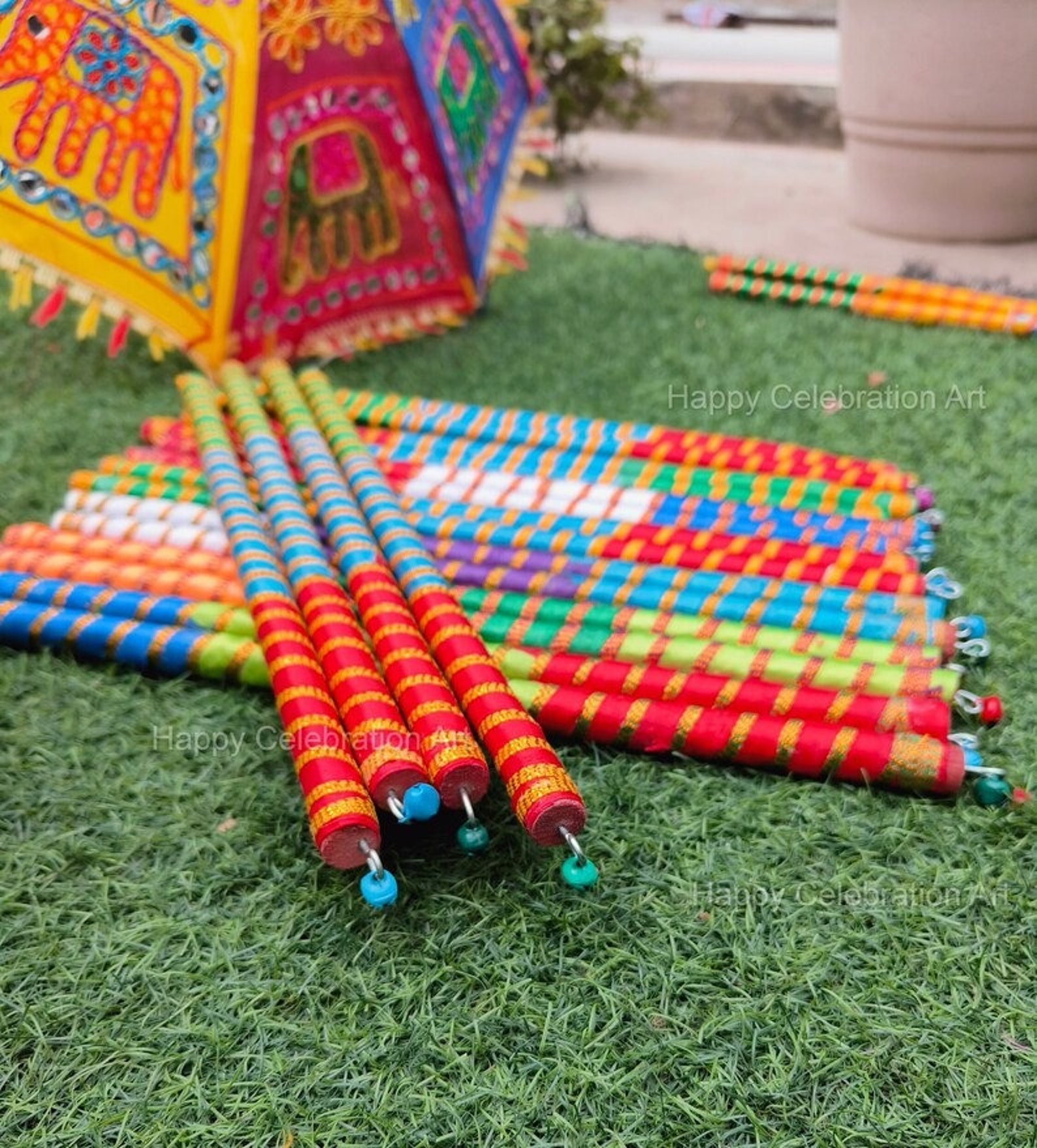 Handmade Wooden Dandiya Sticks | Bandhni Garba Dance, Assorted Colors ...