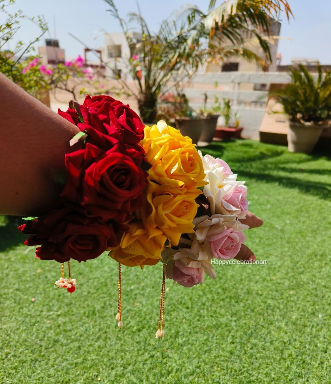 Big Rose Flower Hand Gajra With Adjustable Chain Lock,velvet Flower ...