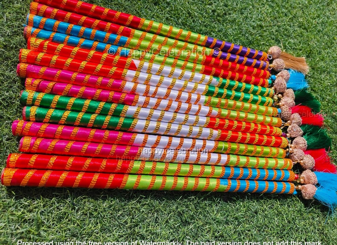Gujarati Wooden Dandiya Sticks and Mehndi Decor for Vibrant Sangeet ...