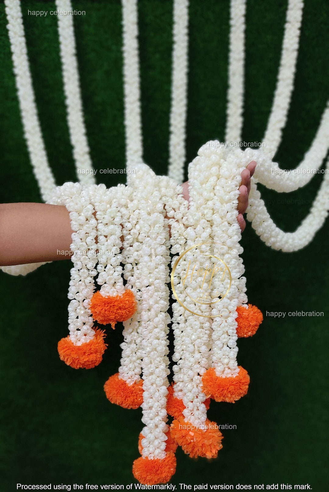 Artificial Heavy Mogra Strings With Orange Marigold Flower,jasmine ...