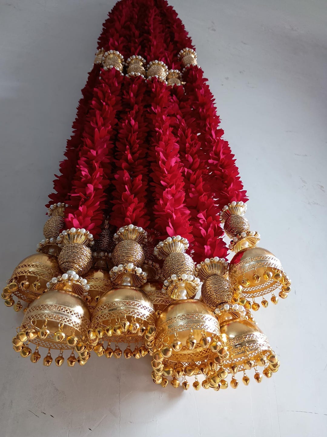 Royal Red/maroon Jasmine Heavy Gajra Garland,metal Dome Latkan Garlands ...