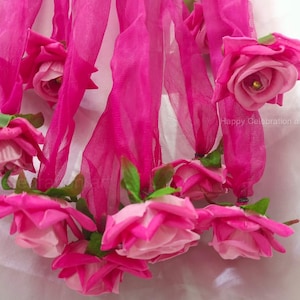 Net Fabric With Pink Rose Garlands for Stage Set up Decoration ...