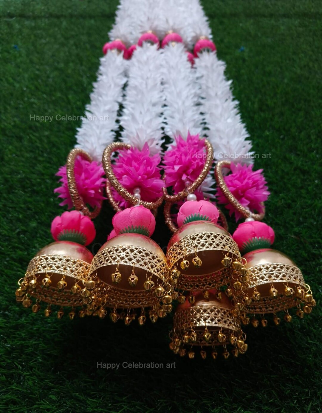 Jasmine and Pink Flower Latkan Tassels Garlands | Ghoongroo Garland for ...