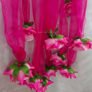 Net Fabric With Pink Rose Garlands for Stage Set up Decoration ...