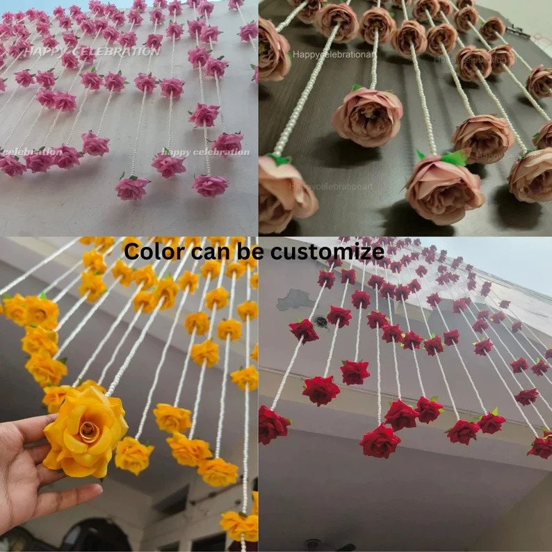 Beaded Rose Hanging for Nikah Curtain Decor,pink Flower Parda for Haldi ...