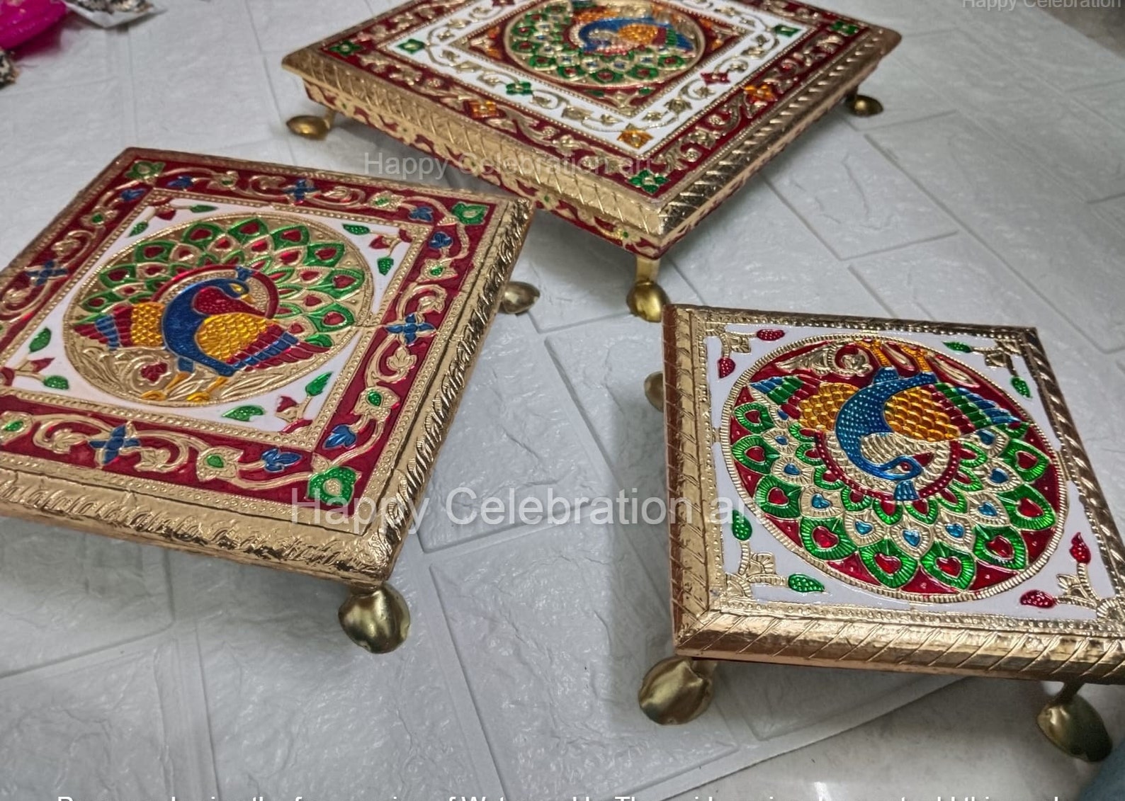 Set of 3 Wooden Bajot Chowki | God Idol Stand | Mandir Decor | Indian ...