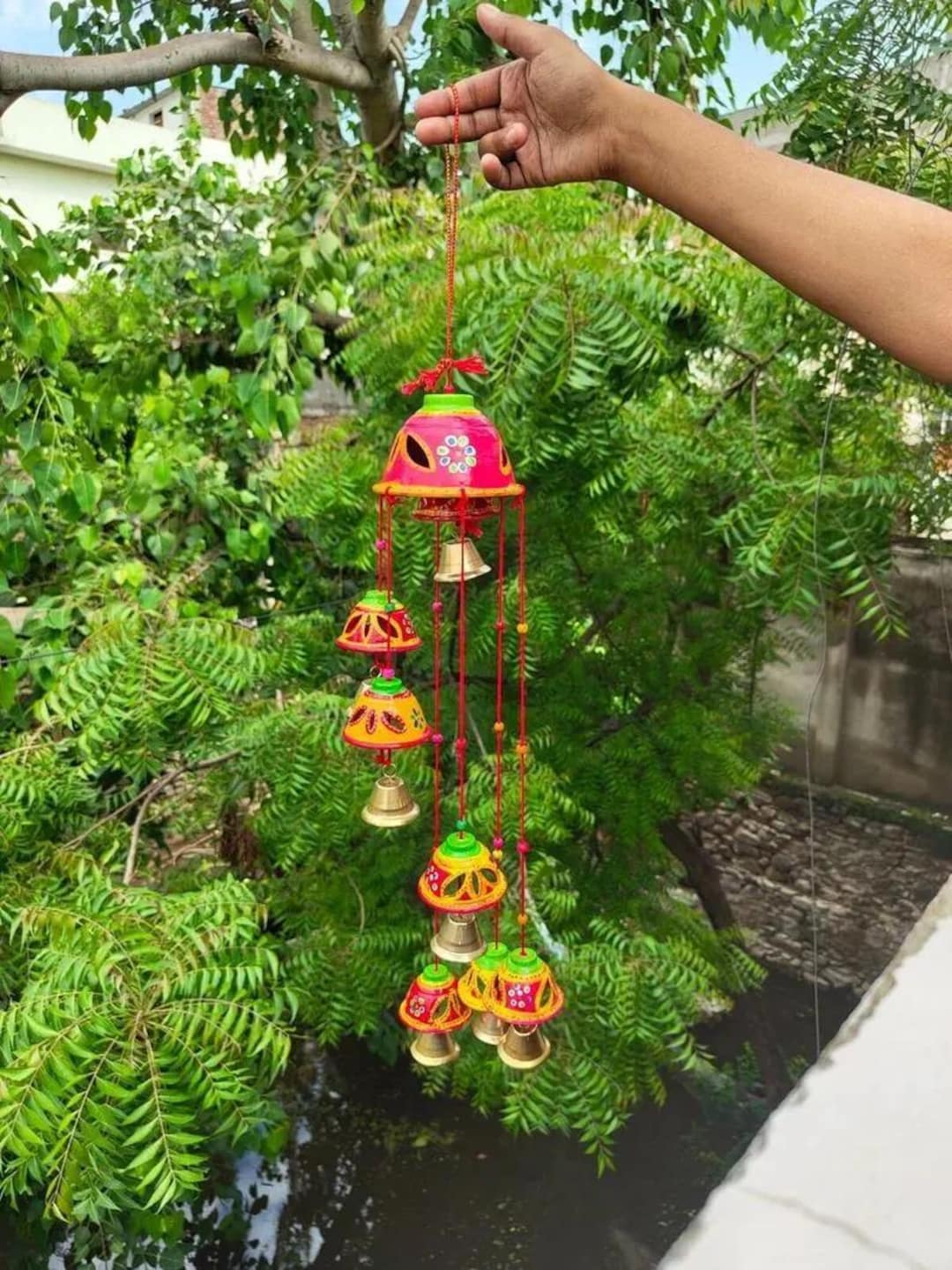 Assorted Rajsathani Round Bell Wind Chime Vibrant Indoor/outdoor Wall ...
