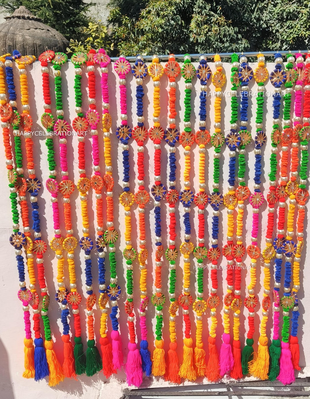 Pom Pom Strings Torans Garland Lines Pink Flower Artificial ...