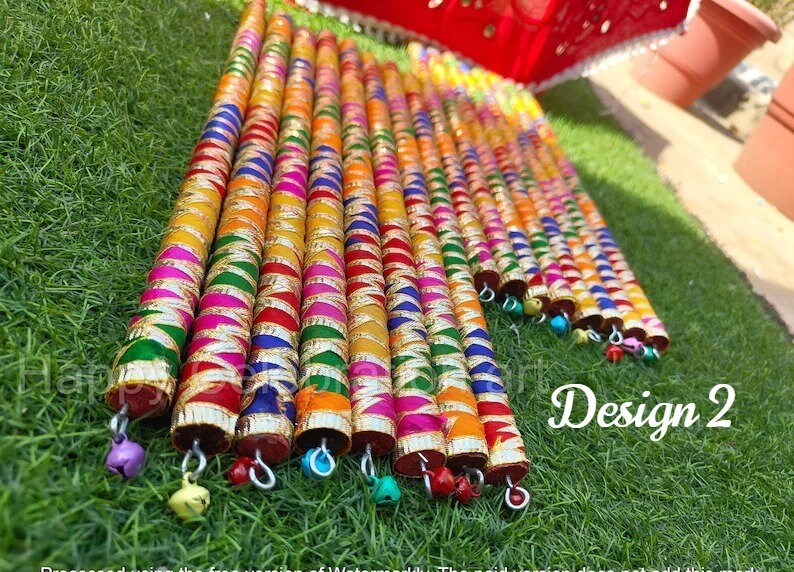Bulk Traditional Wooden Bandhni Navratri Dandiya Sticks Handmade Garba ...