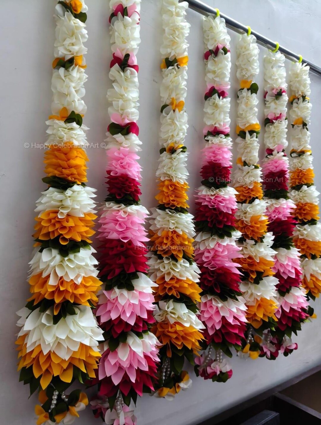 Yellow Pink Cloth Garland for Home,temple Decor Pearl Ladi Colorful ...