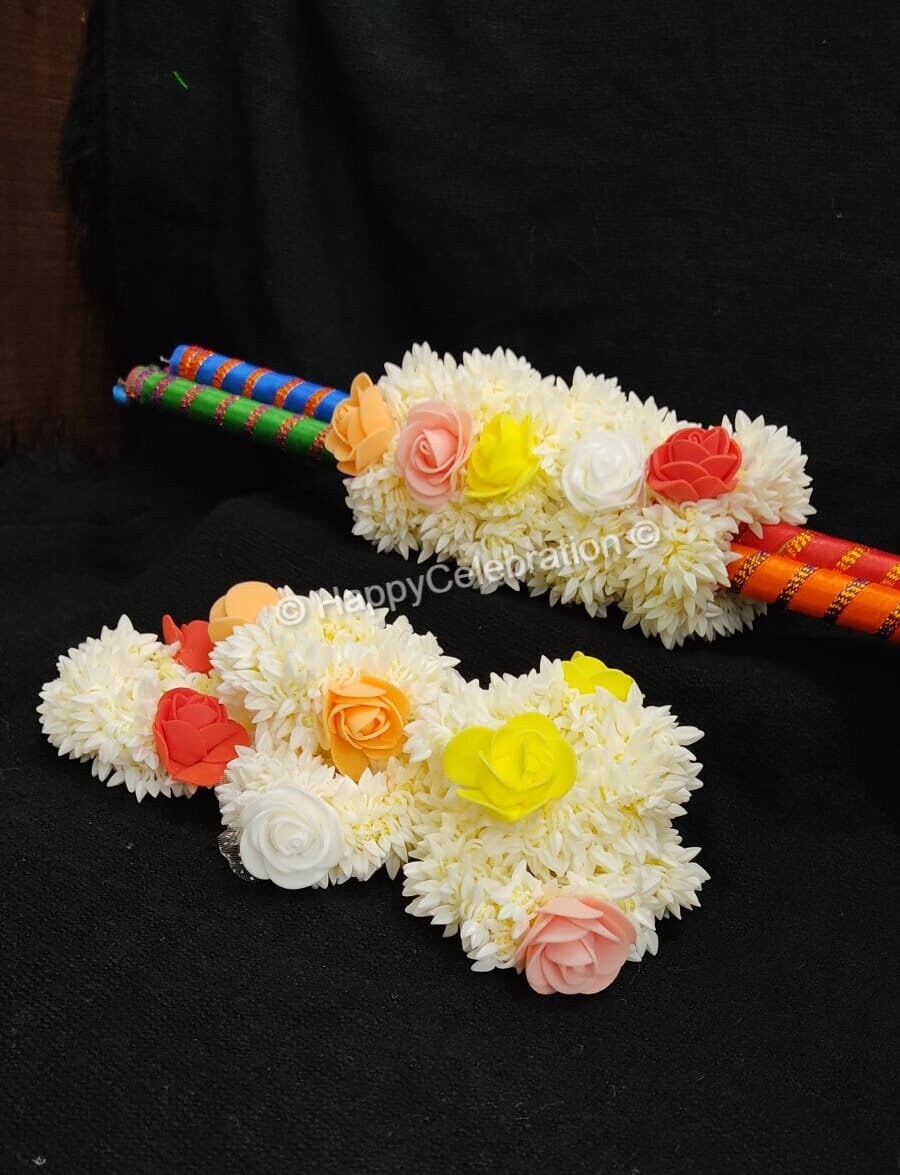 White Gajras Rose Foam Floral Jewelry | Haldi/mayoon Indian Mehndi ...