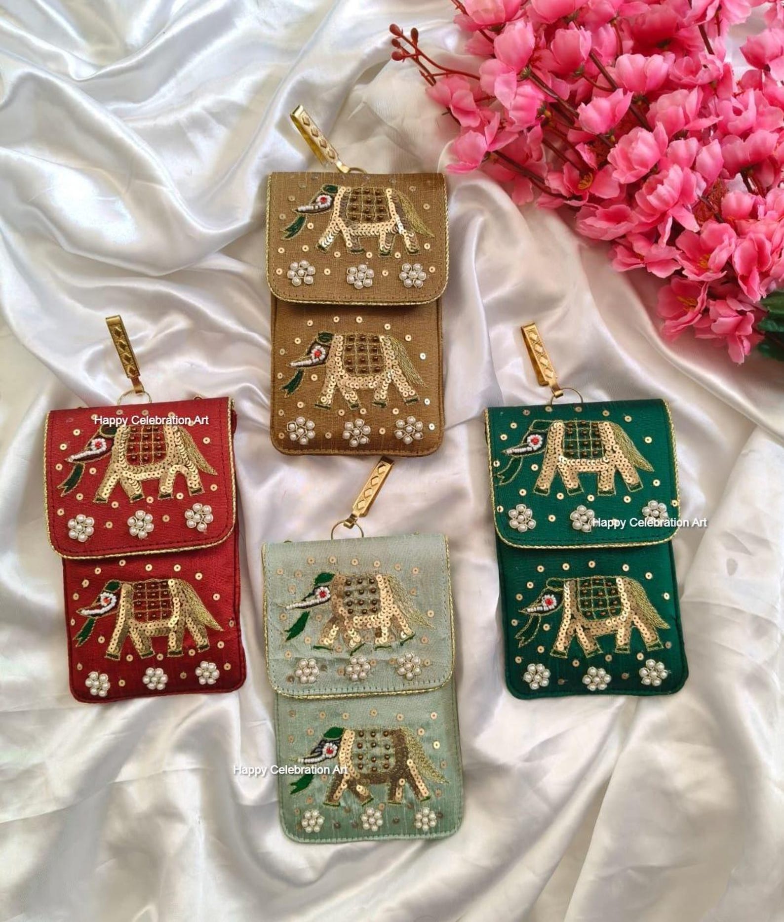 Cross Body Phone Bag With Gota Zari Hand Embroidery Elephant Mobile ...