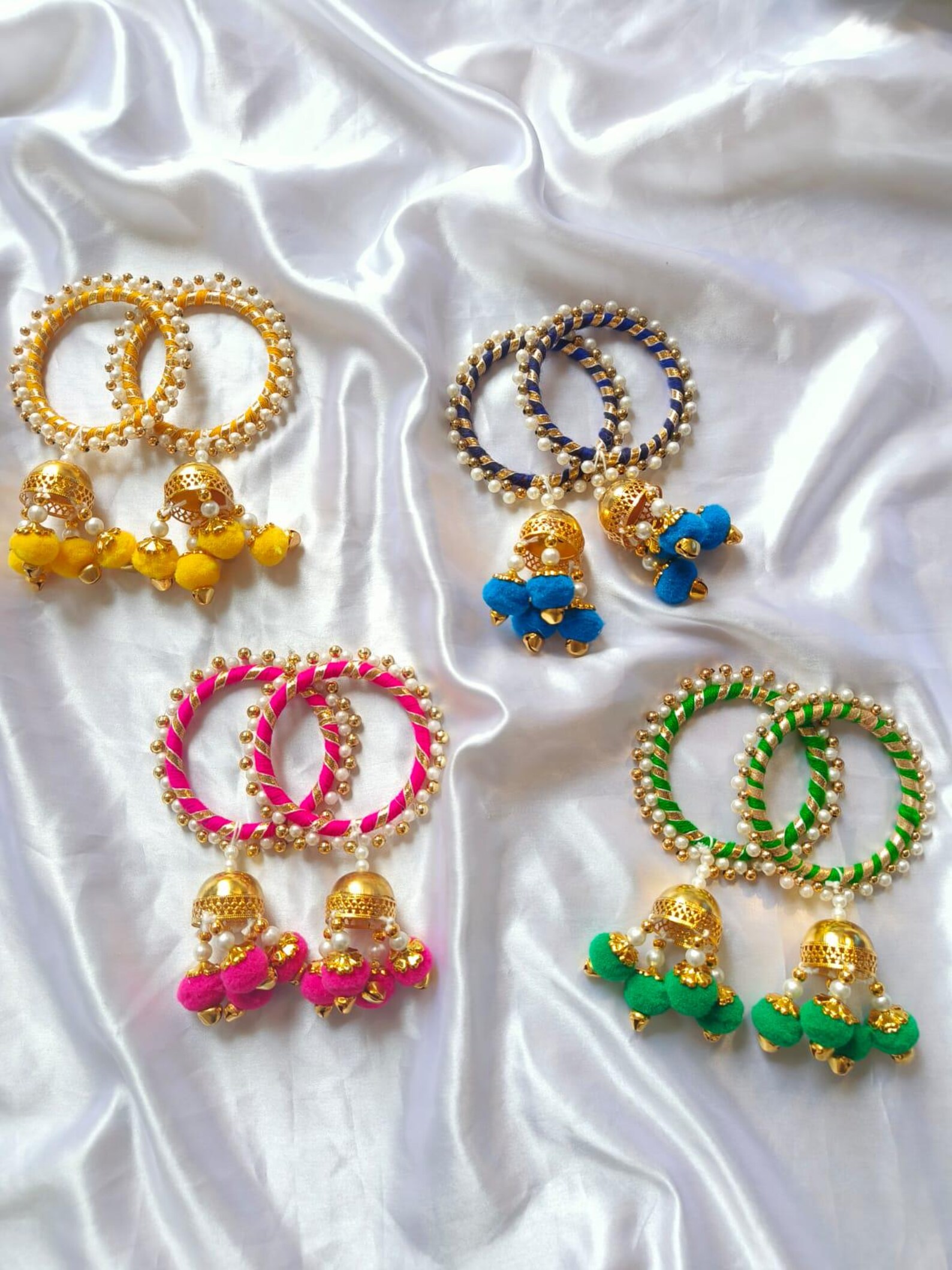 Punjabi Bridal Kaleera Bangles: Silk Thread, Flowers & Beads - Etsy