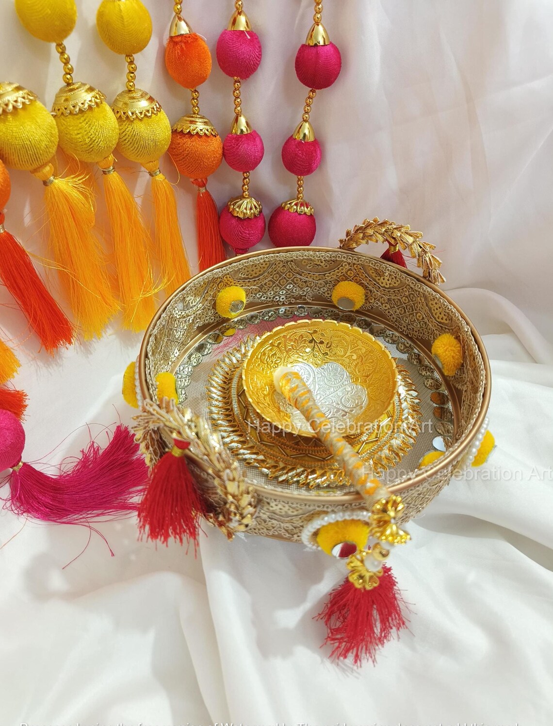 Mirror Work Haldi Thali Set: Indian Wedding Ceremony Platter - Etsy