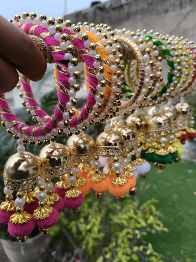Punjabi Bridal Kaleera Bangles: Silk Thread, Flowers & Beads - Etsy