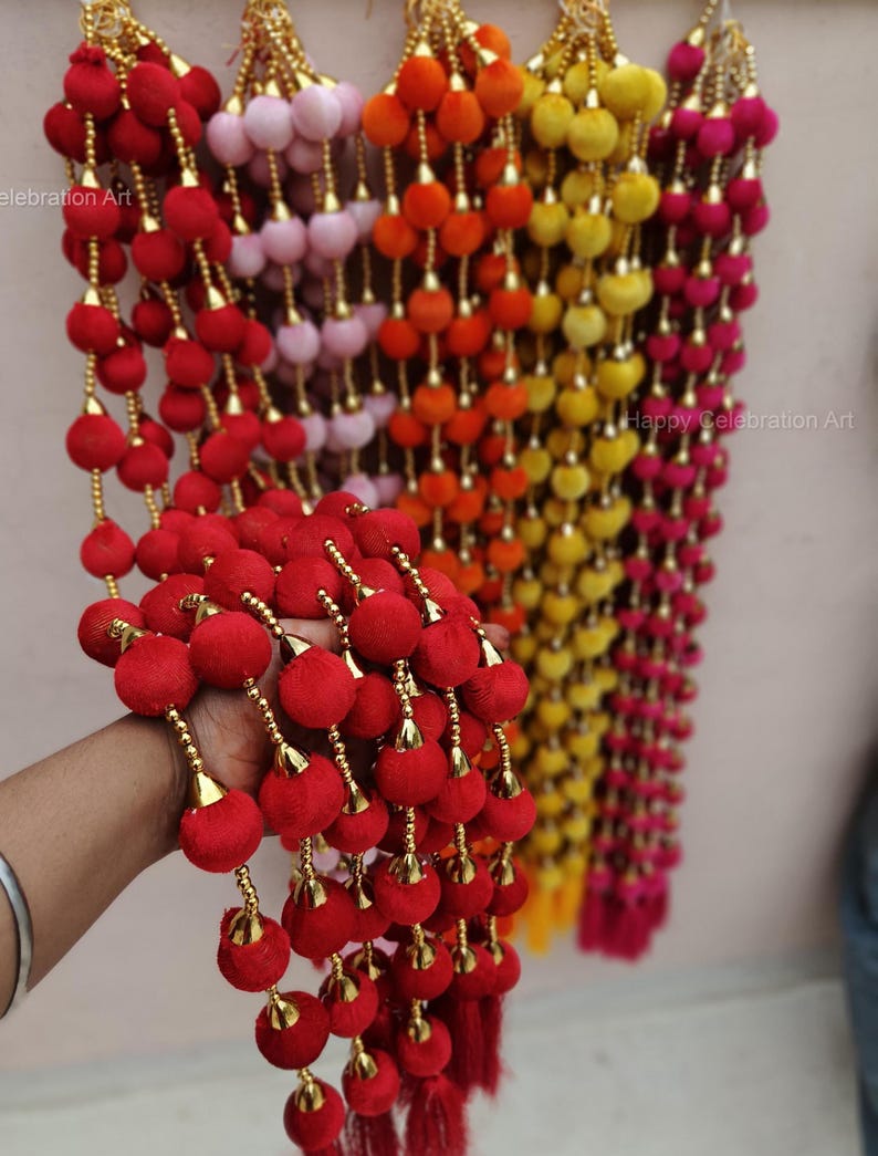 3 Feet Velvet Ball Tassel Garlands Bright Multi Color Tassel Garlands ...