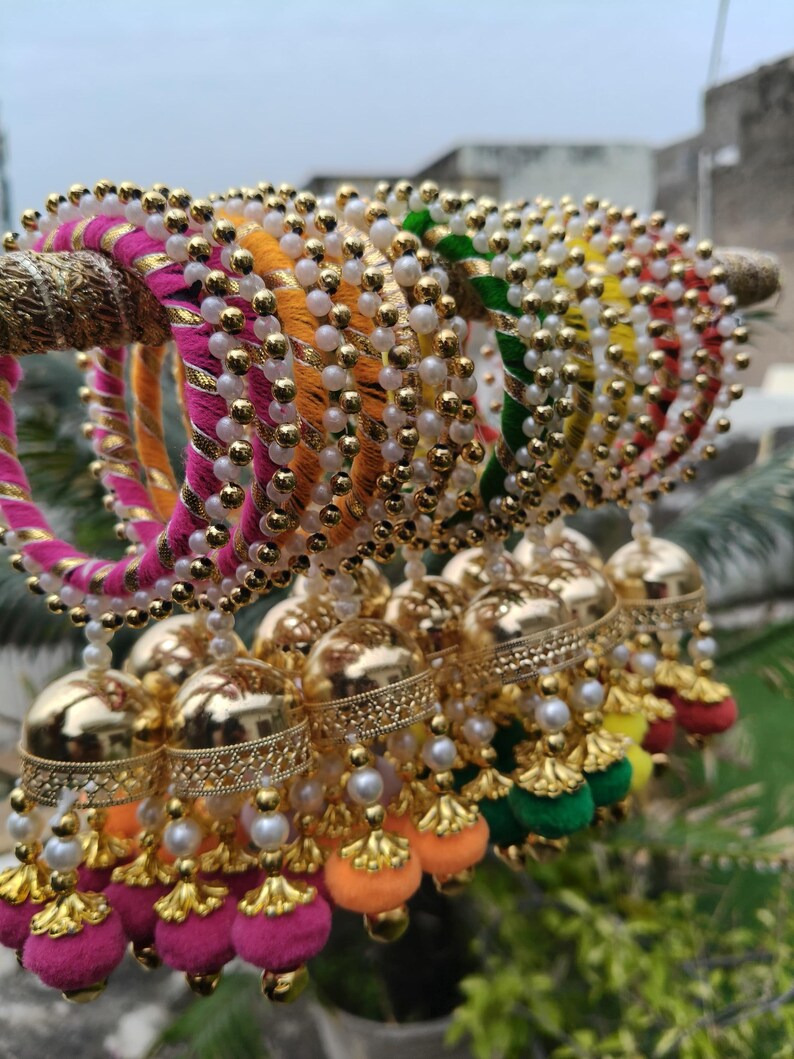 Punjabi Bridal Kaleera Bangles: Silk Thread, Flowers & Beads - Etsy