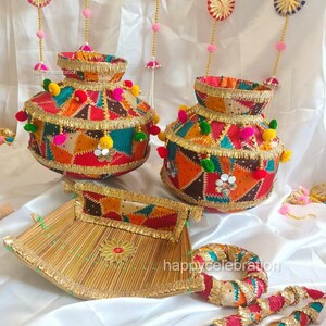 Punjabi Wedding Jaggo Set –sangeet & Mehndi Essentials, Phulkari Kalash ...
