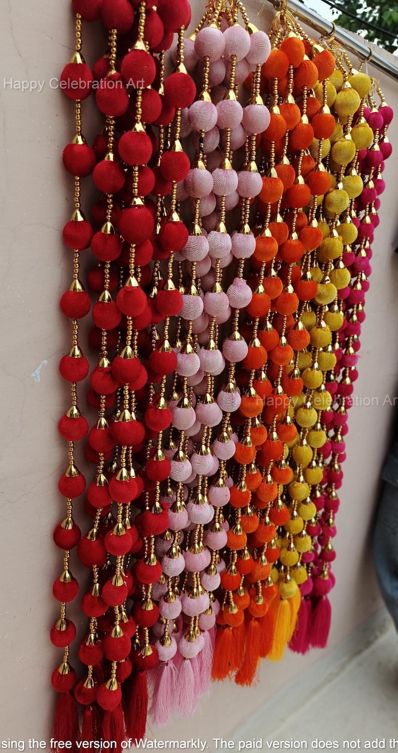 3 Feet Velvet Ball Tassel Garlands Bright Multi Color Tassel Garlands ...