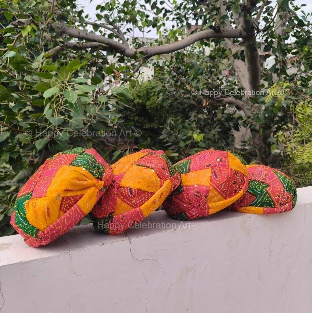 Rajsthani Bandhni Safa Turban: Unisex Marwadi Pagdi Hat 2 Design Paghri ...