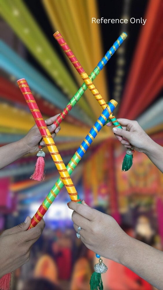 Gujarati Wooden Dandiya Sticks and Mehndi Decor for Vibrant Sangeet ...