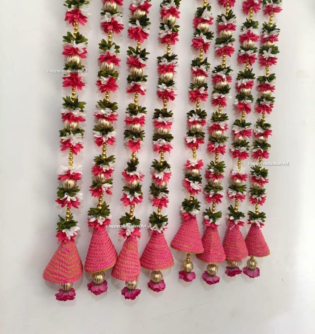 Trending Pink Gota Bell Fabric Jasmine Wall Hanging, Ladi Latkan ...