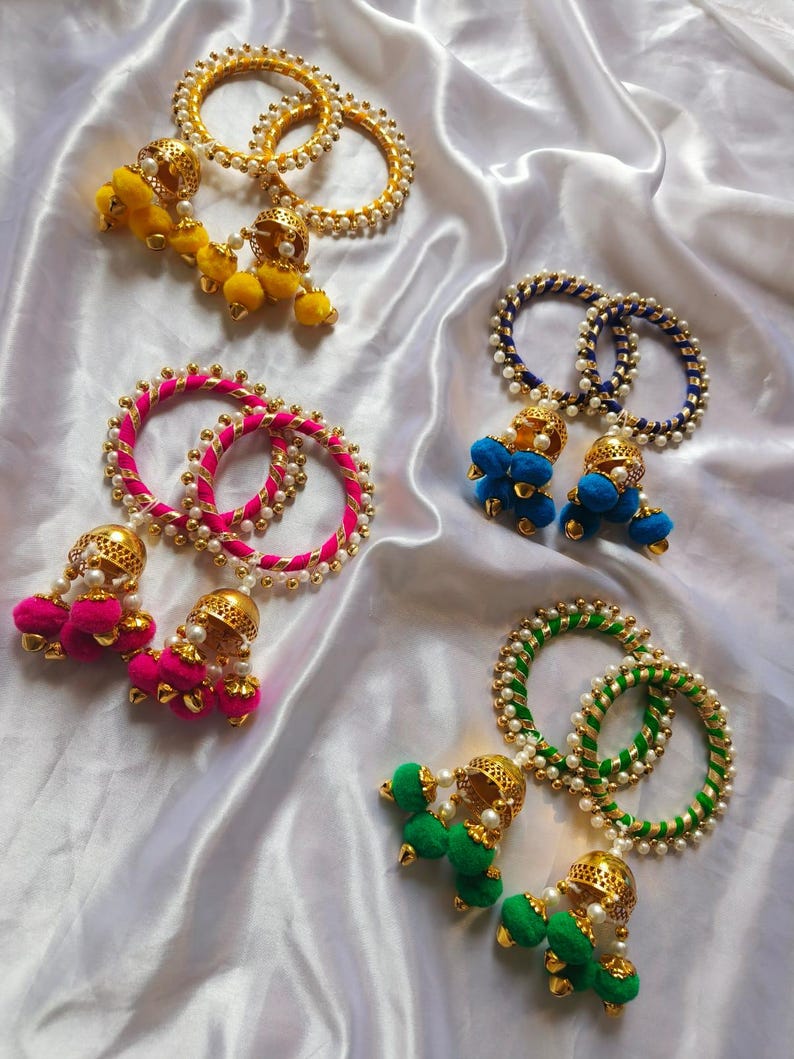 Punjabi Bridal Kaleera Bangles: Silk Thread, Flowers & Beads - Etsy