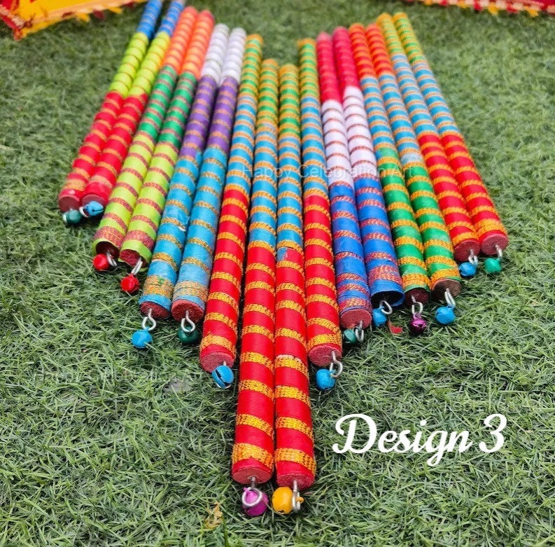 Handcrafted Indian Wooden Dandiya Raas Sticks Vibrant Multi-color 3 ...