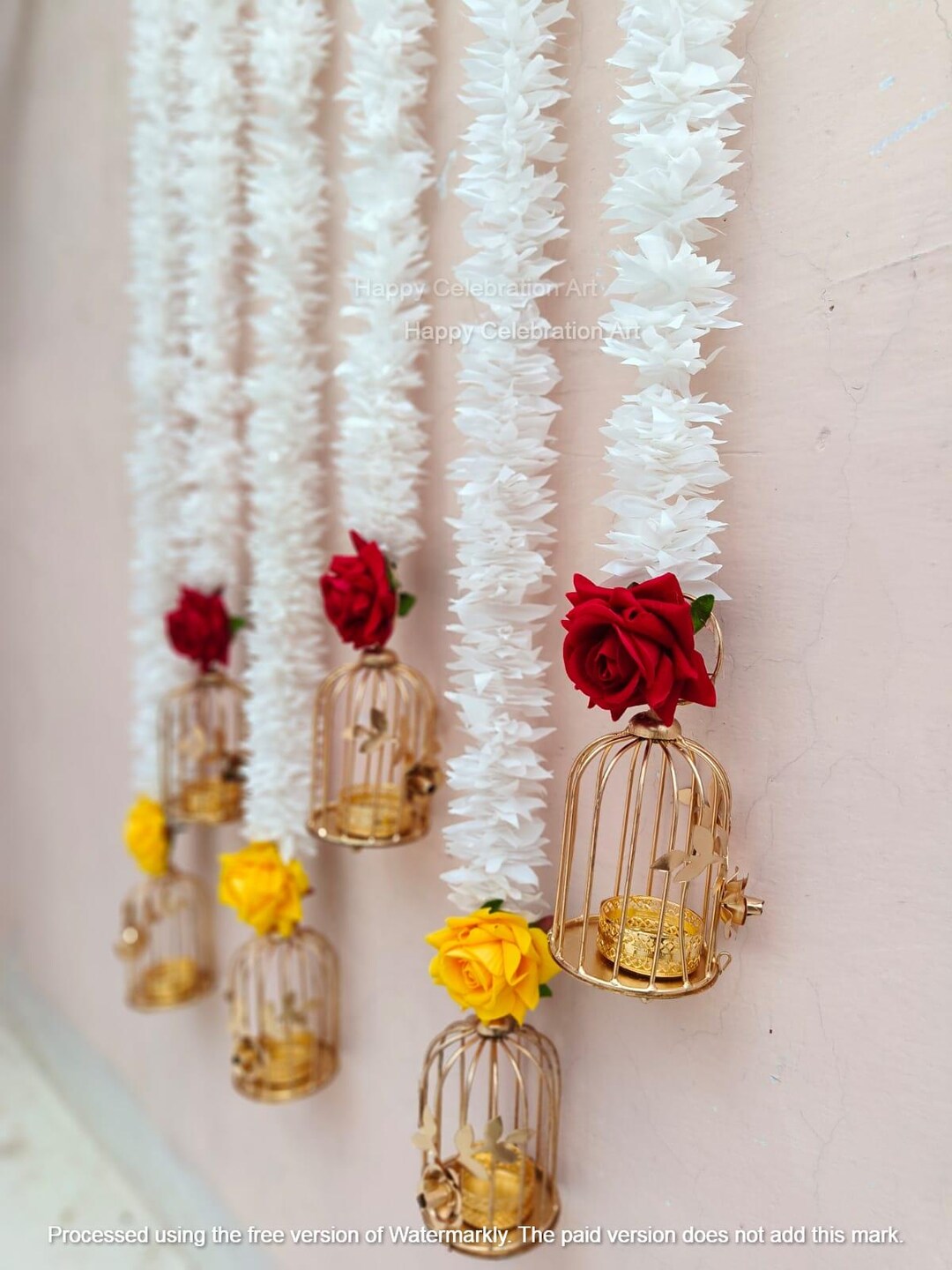 Antique Jasmine With Gold Bird Cage Candle Holders With Red/yellow Rose ...