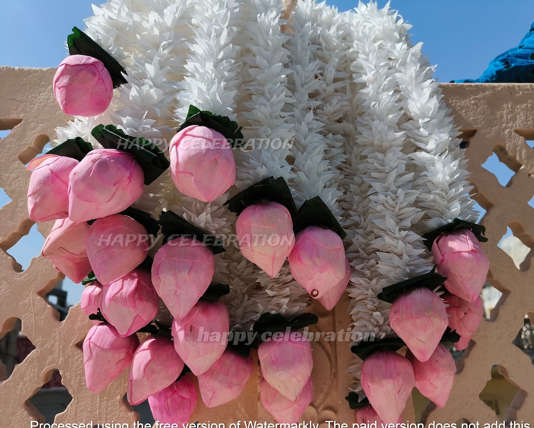 Handcrafted Jasmine Fabric String & Solawood Lotus Buds Garland- Diwali ...