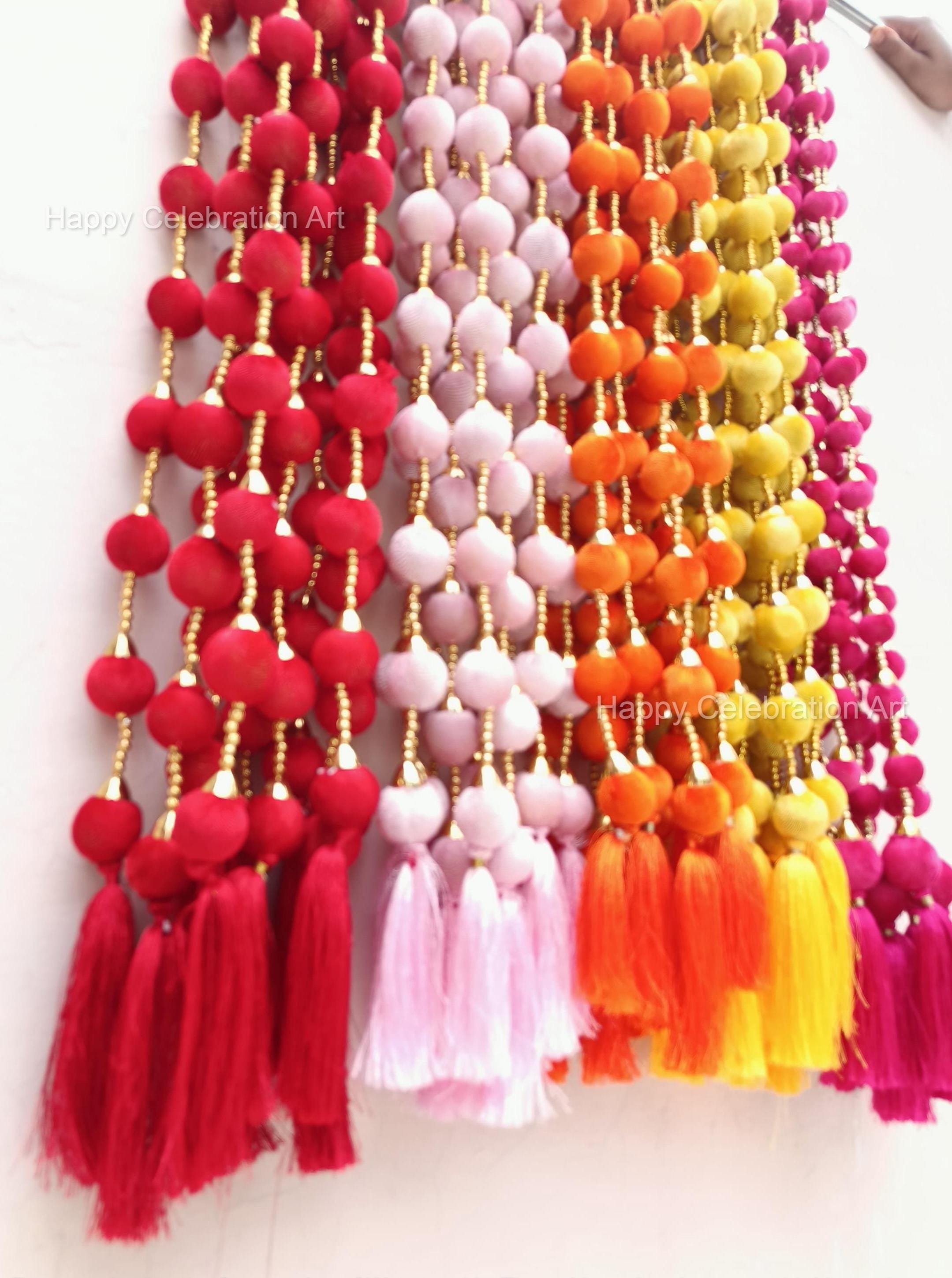 3 Feet Velvet Ball Tassel Garlands Bright Multi Color Tassel Garlands ...