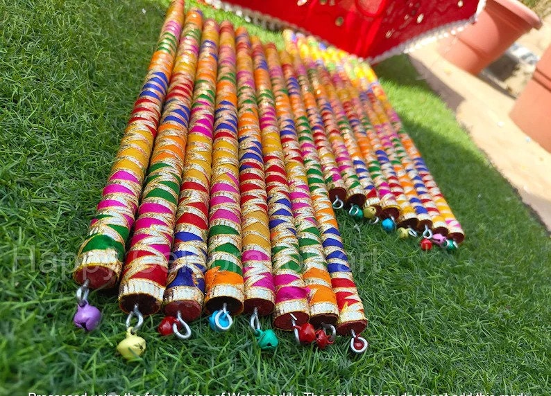 Bulk Traditional Wooden Bandhni Navratri Dandiya Sticks Handmade Garba ...