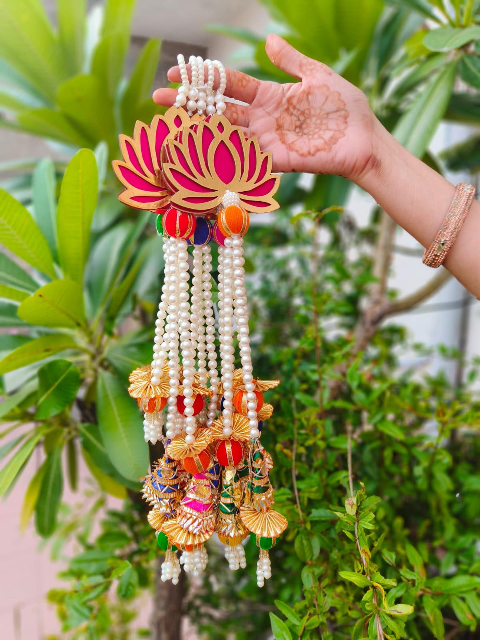 Pink Lotus Pearl Latkan Hanging: Indian Wedding Decor - Etsy