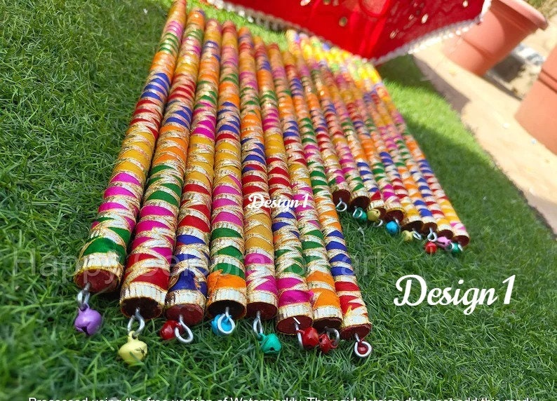 Dandiya With Colorful Lace and Wooden Base for Navratri Celebration ...