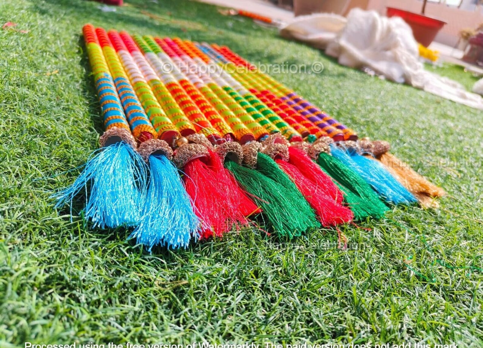 Gujarati Wooden Dandiya Sticks and Mehndi Decor for Vibrant Sangeet ...