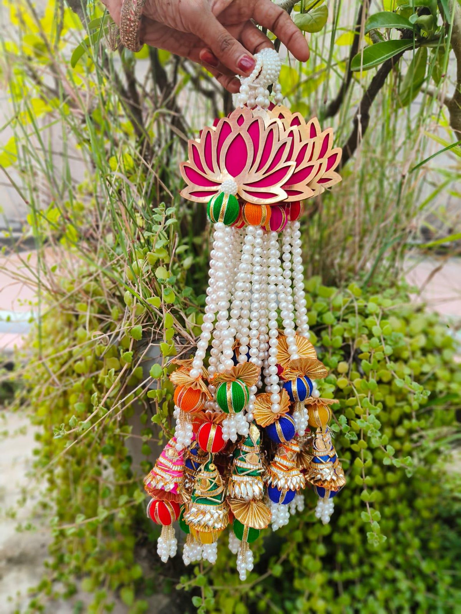 Pink Lotus Pearl Latkan Hanging: Indian Wedding Decor - Etsy