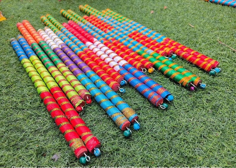 Bulk Traditional Wooden Bandhni Navratri Dandiya Sticks Handmade Garba ...