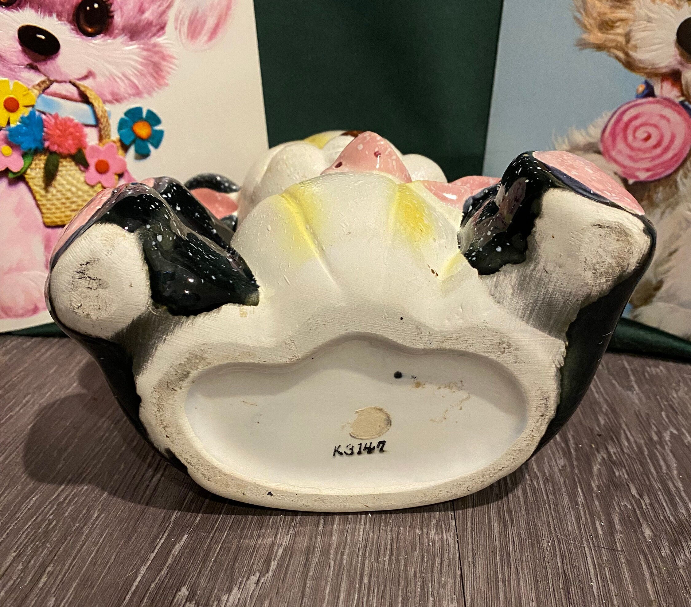 Vintage Napco Teddy Bear/ Planter/ Japan/ K3147/ Black/ Pink/ Yellow - Etsy