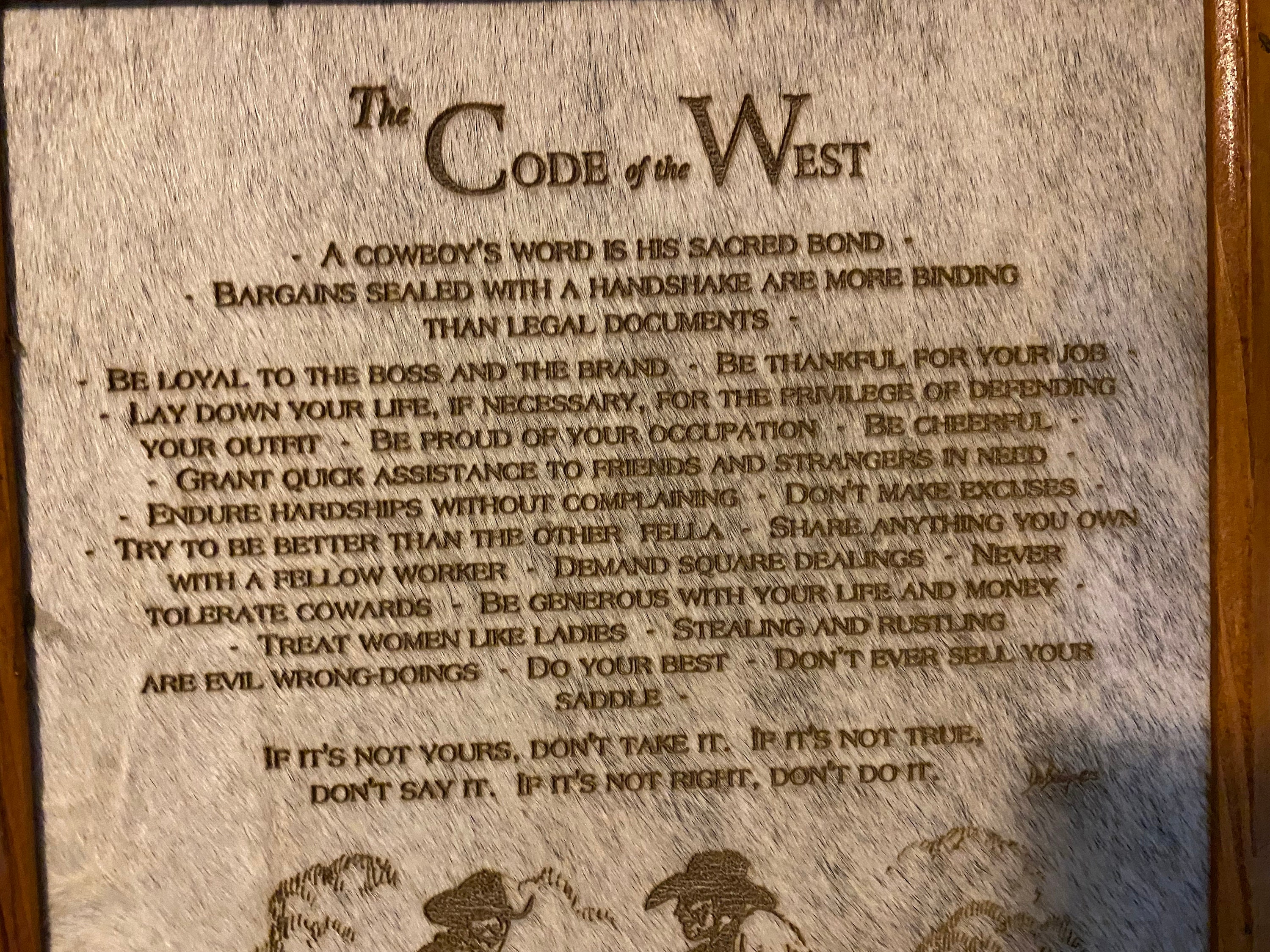 Old West Cedar Mill / the Code of the West / 16x20 / Laser Engraved ...