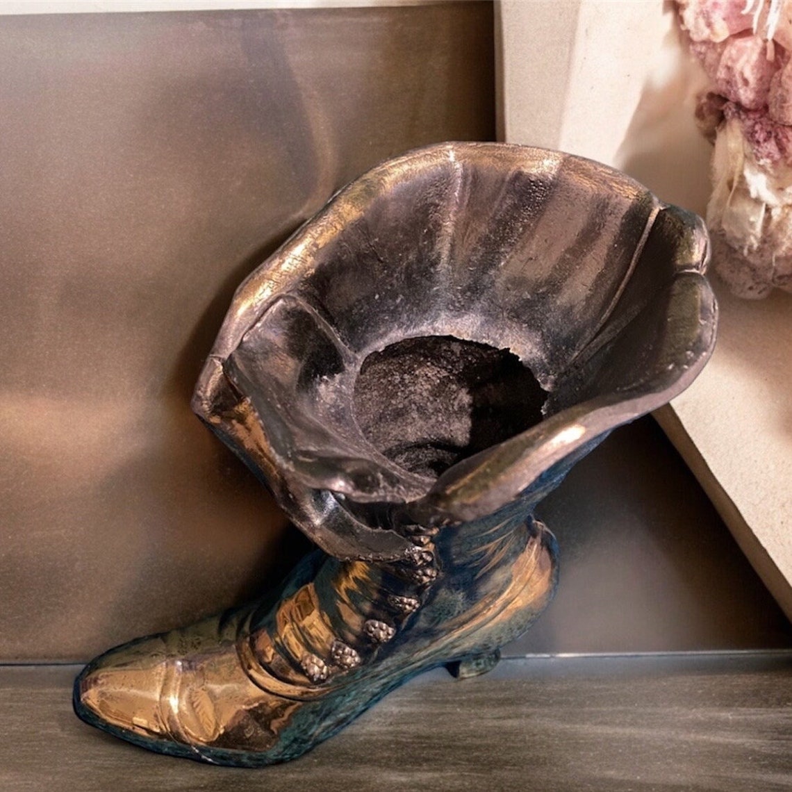 Vintage Brass Boot/ Victorian/ Laced Boot/ Brass/ Very Heavy - Etsy