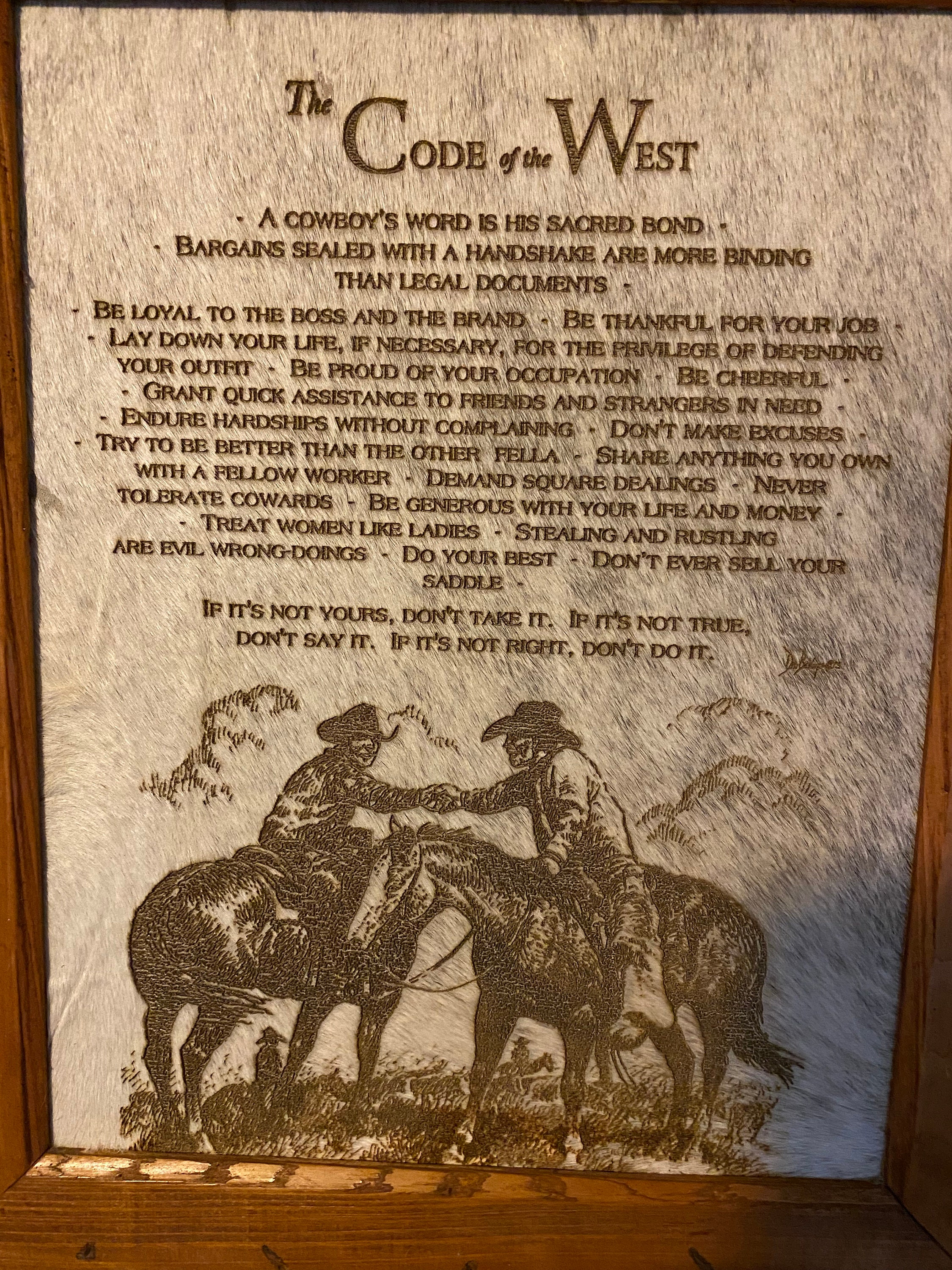 Old West Cedar Mill / the Code of the West / 16x20 / Laser Engraved ...