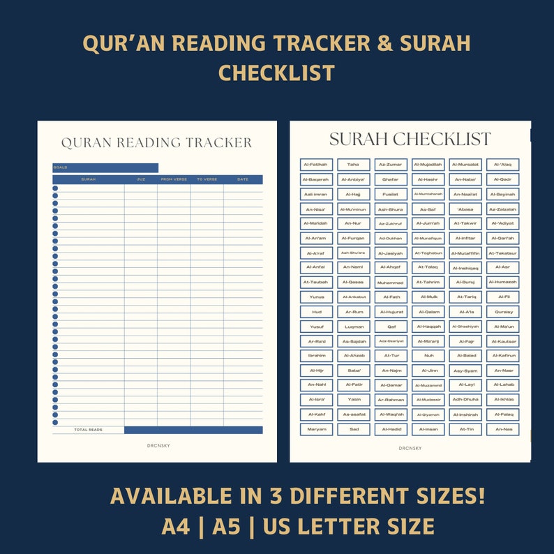 Qur’an Reading Tracker, Surah Checklist, Printable Qur’an Reading ...