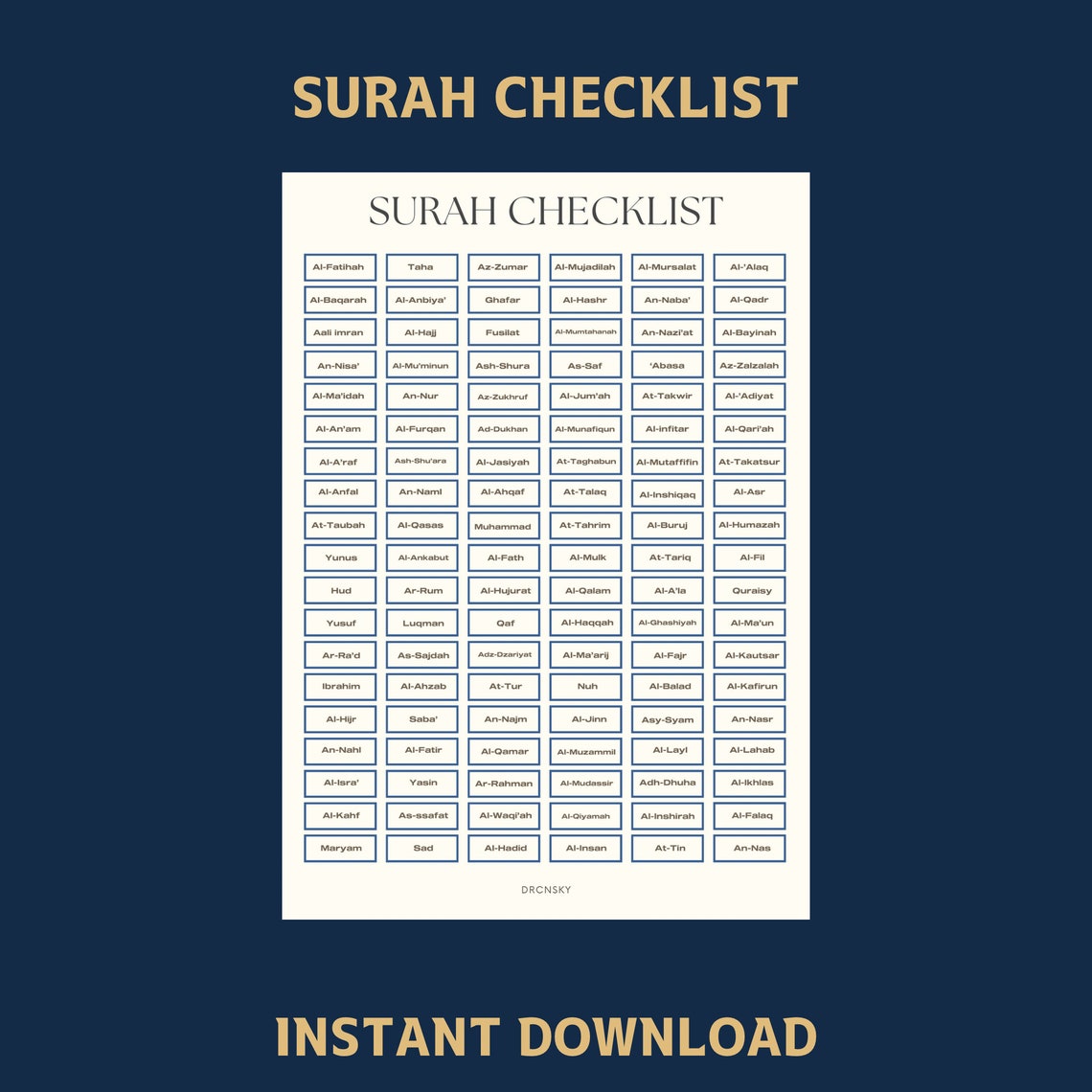 Quran Reading Tracker, Surah Checklist, Printable Quran Reading Tracker ...