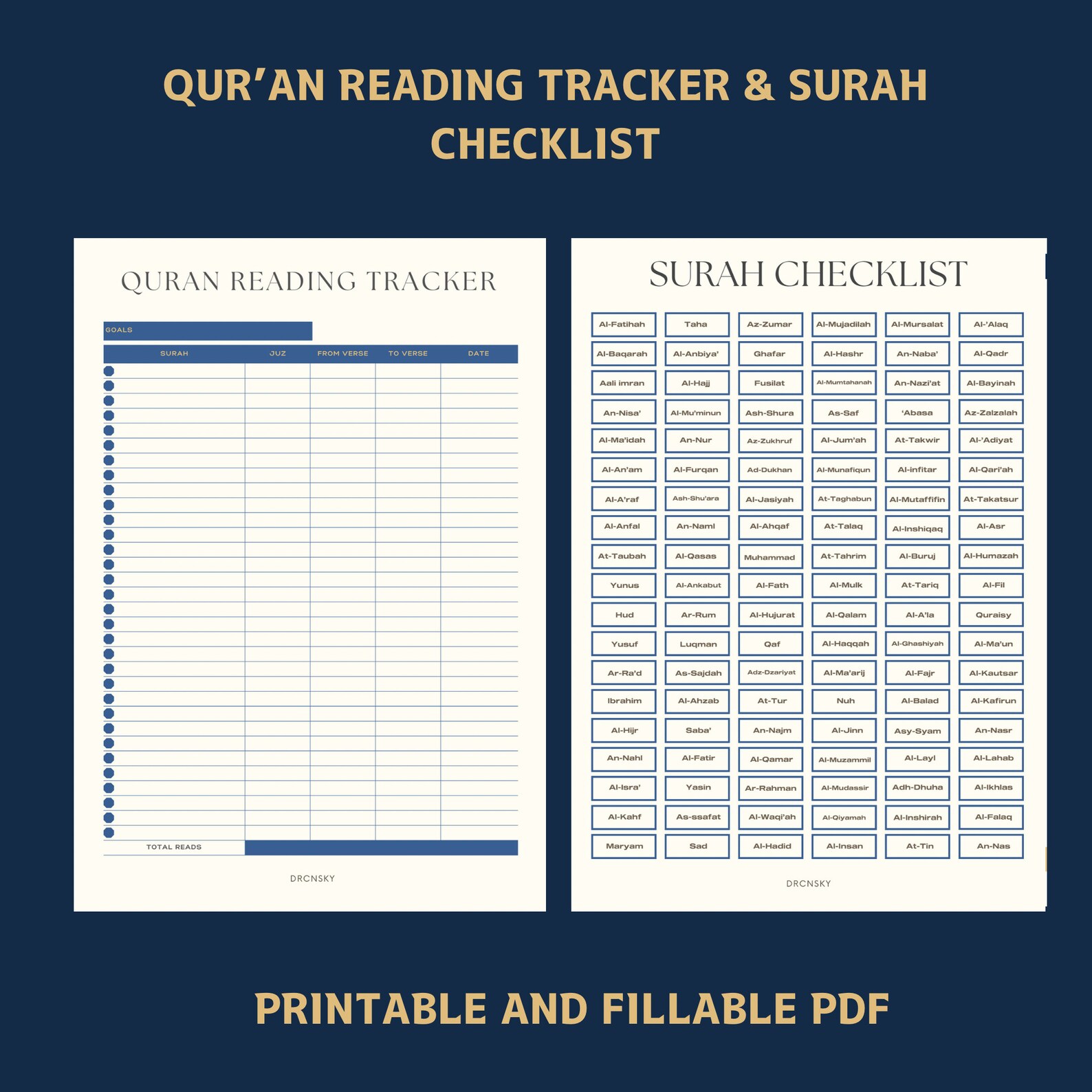 Quran Reading Tracker, Surah Checklist, Printable Quran Reading Tracker ...
