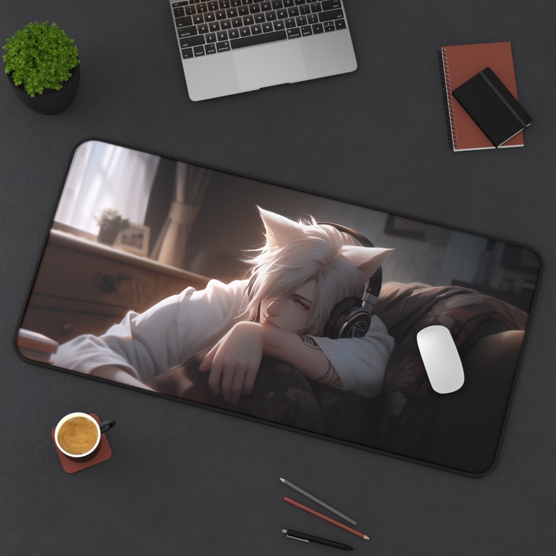 Handsome Catboy Deskmat With Cozy Clothing: Perfect Anime Lover and ...