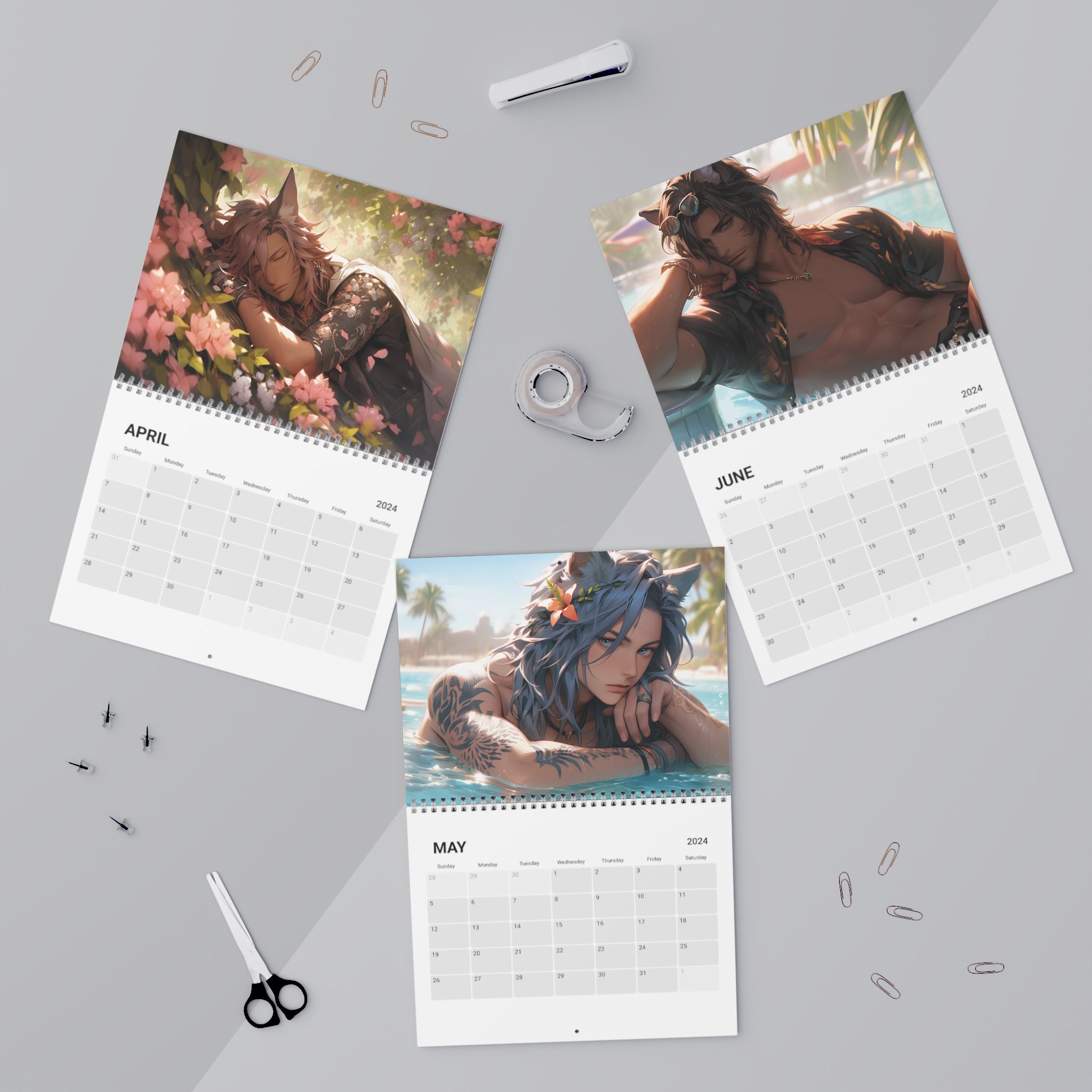 Limited Edition Anime Guy 2024 Calendar Handsome Catboys Kawaii Wall ...